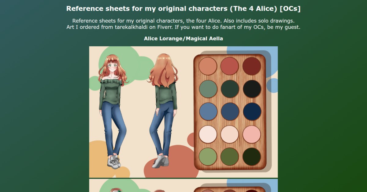 Reference sheets for my original characters (The 4 Alice)